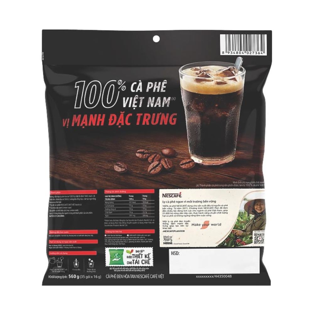 Nescafe Việt Đen Đá 16g x 35 Gói Phân Phối Giá Sỉ – Horeco